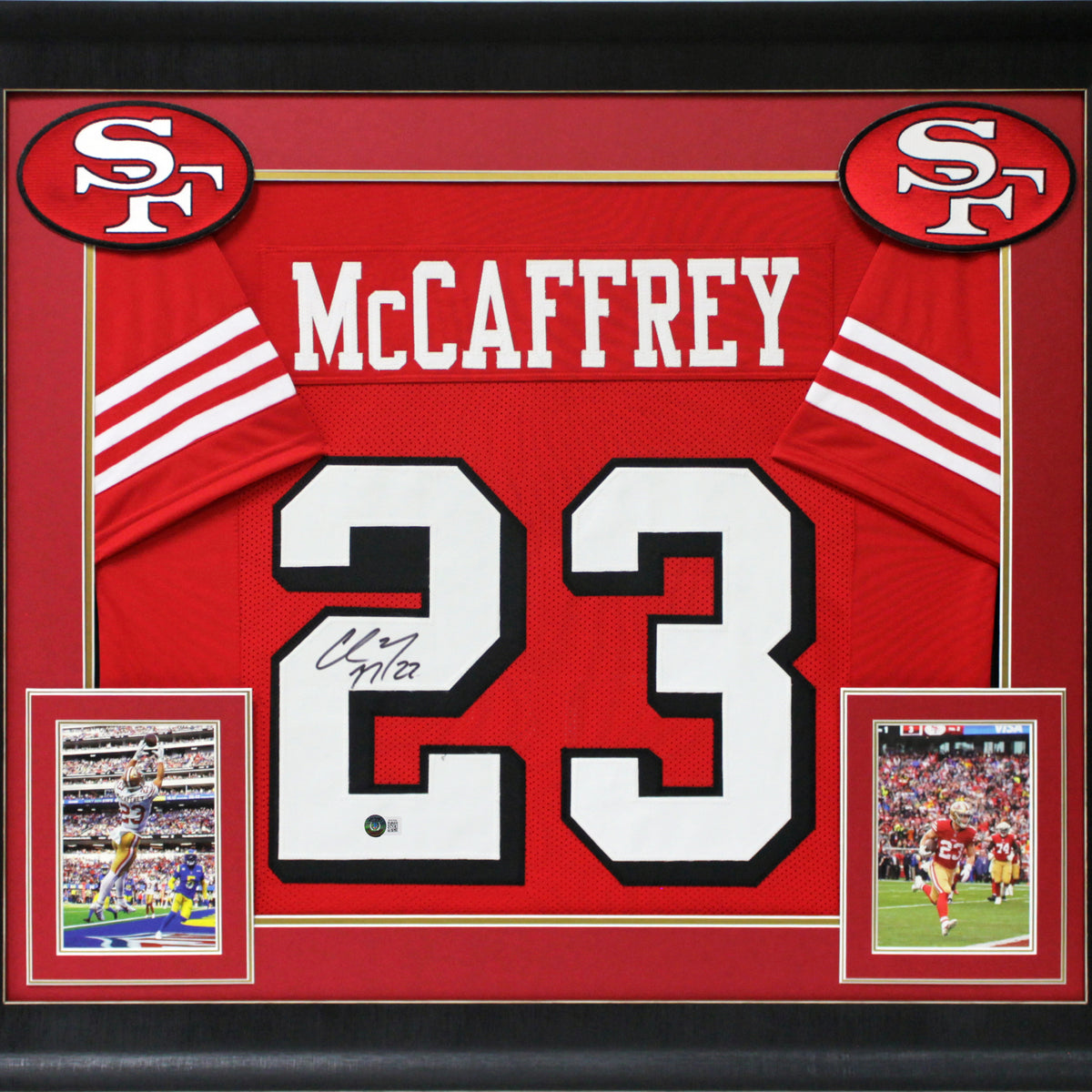 Christian McCaffrey Signed Red Pro Style Framed Jersey w/ Dropshadow B ...