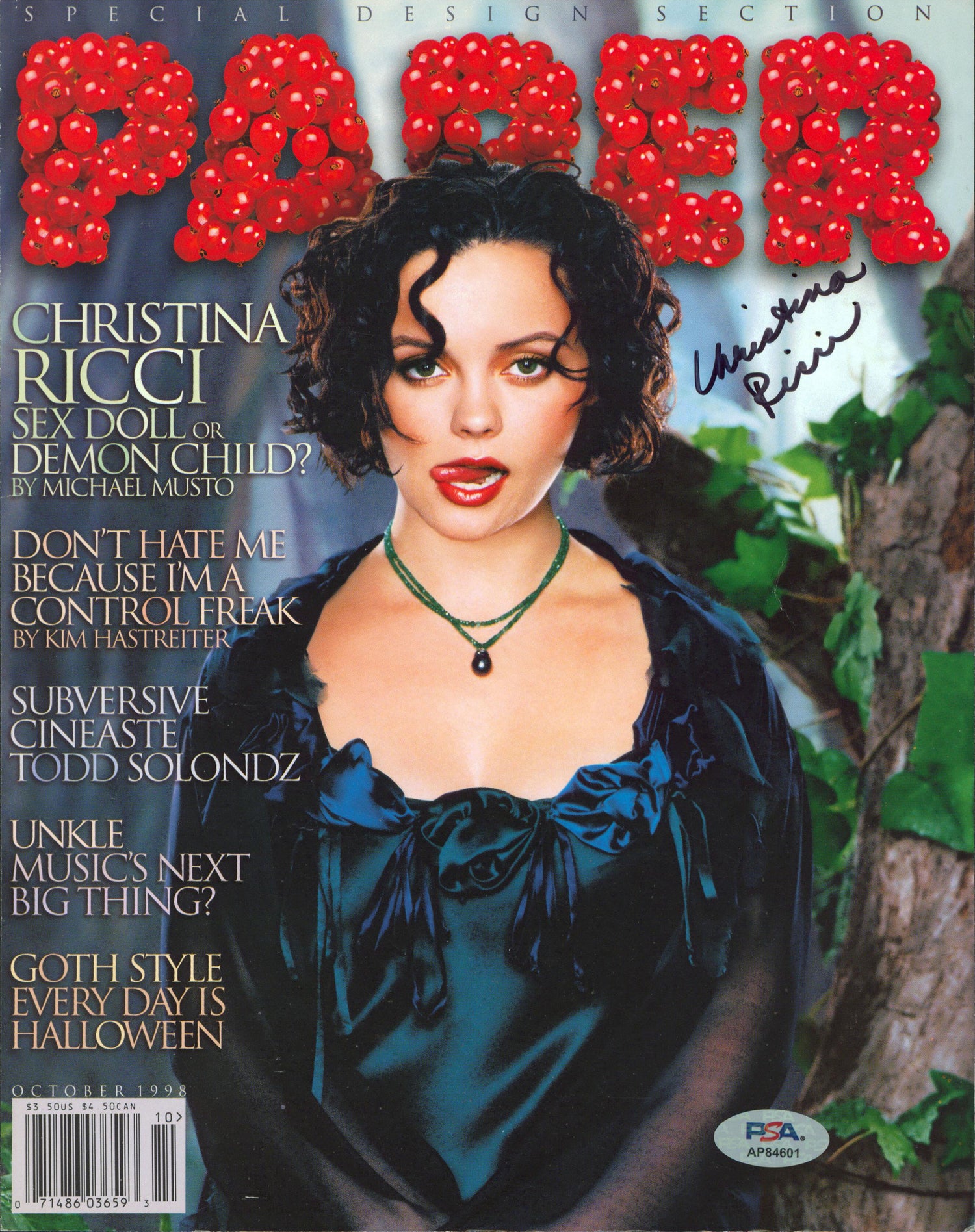 Christina Ricci Authentic Signed Paper Magazine Cover October 1998 PSA ...