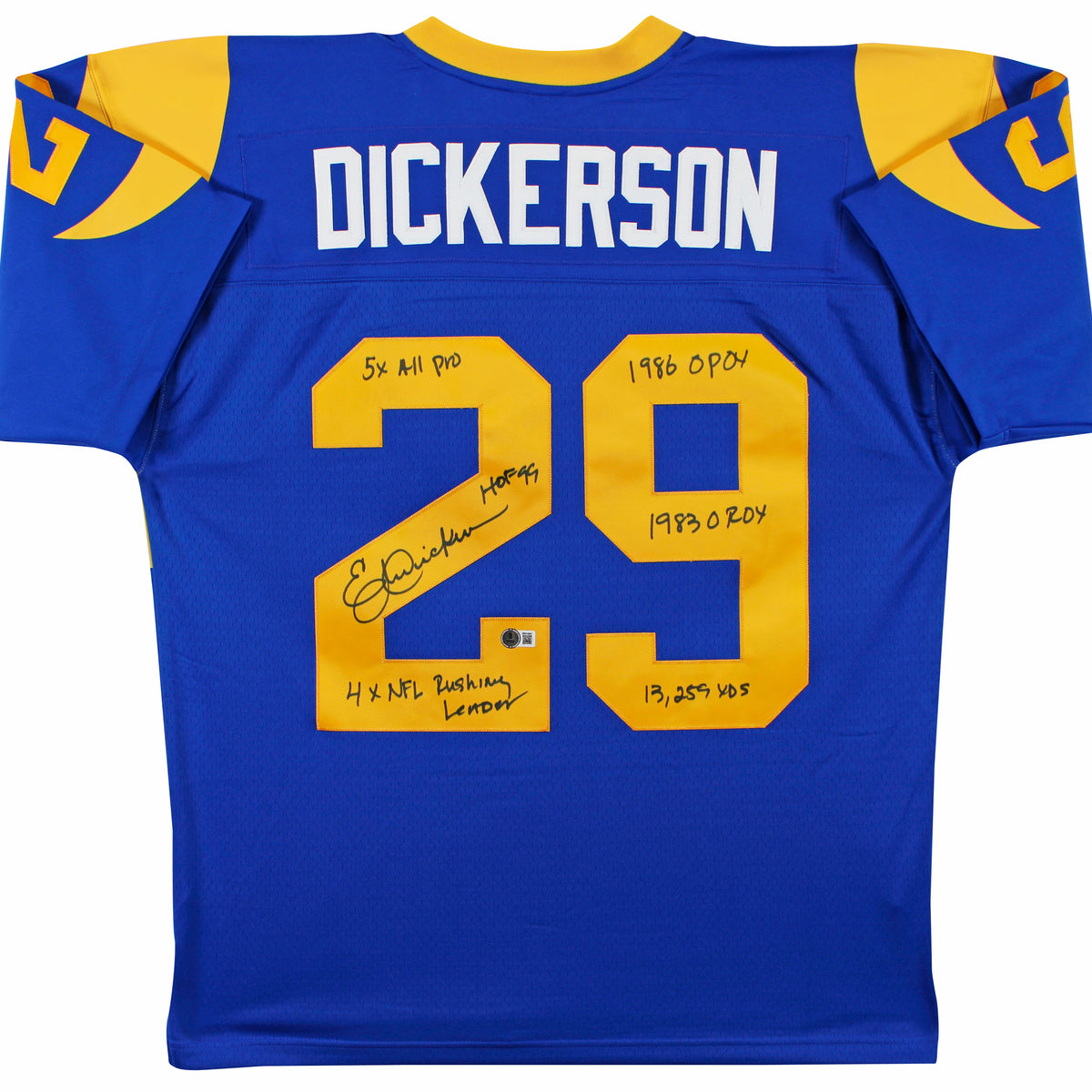 Rams Eric Dickerson "Career Stat" Signed Blue Mitchell & Ness Jersey B ...
