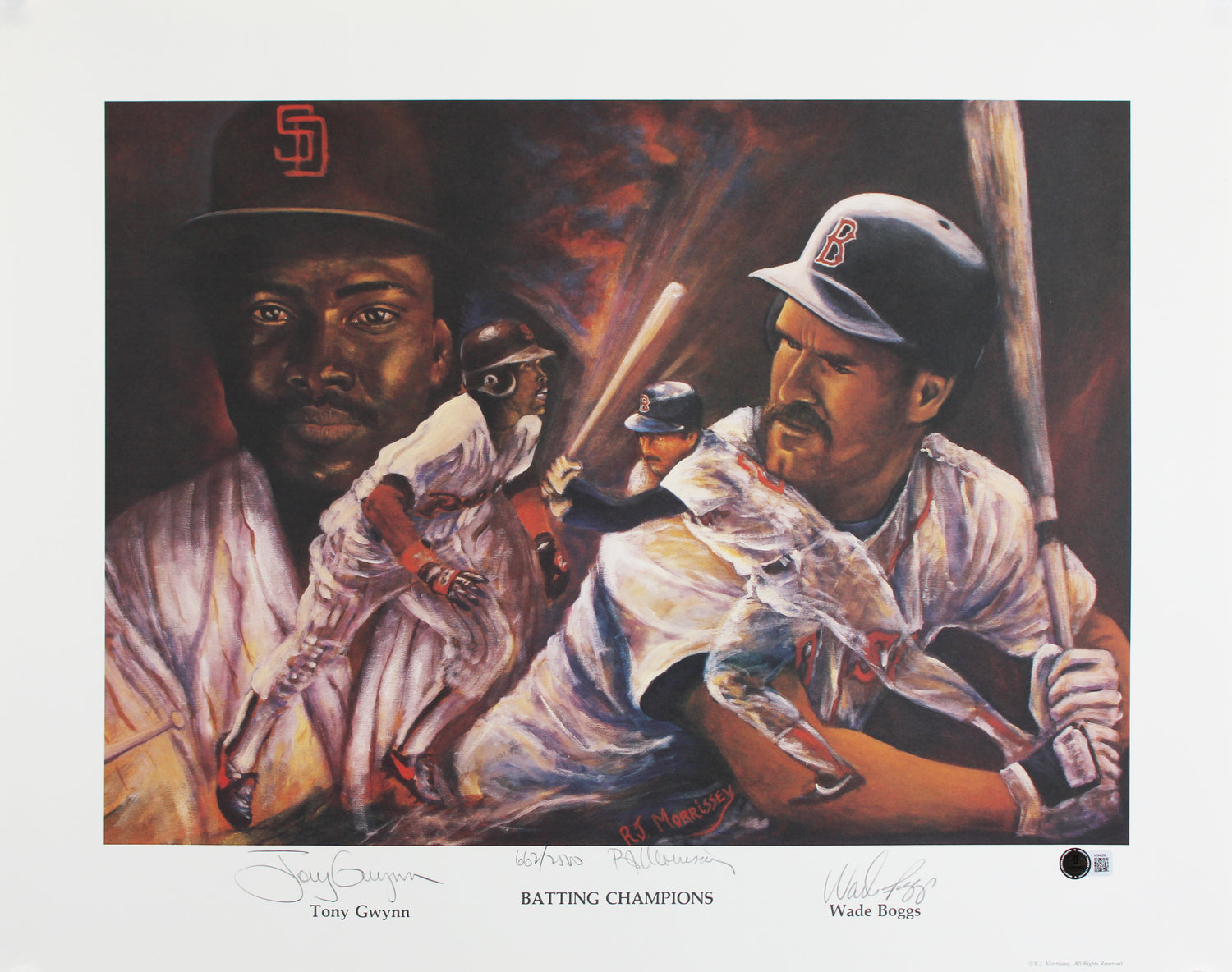 Tony Gwynn, Wade Boggs & R.J. Morrissey Authentic Signed 19x24 Lithogr ...